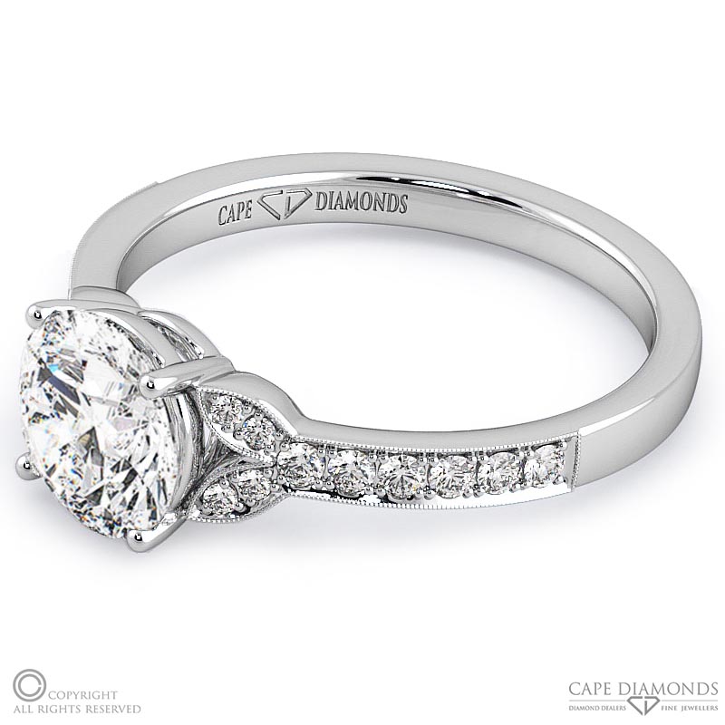 Leaf Pave Milgrain Natural Diamond Engagement Ring White Gold | Cape ...
