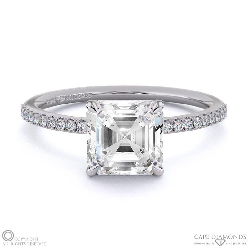 Moissanite Asscher-Cut With Side Stones Engagement Ring White Gold ...